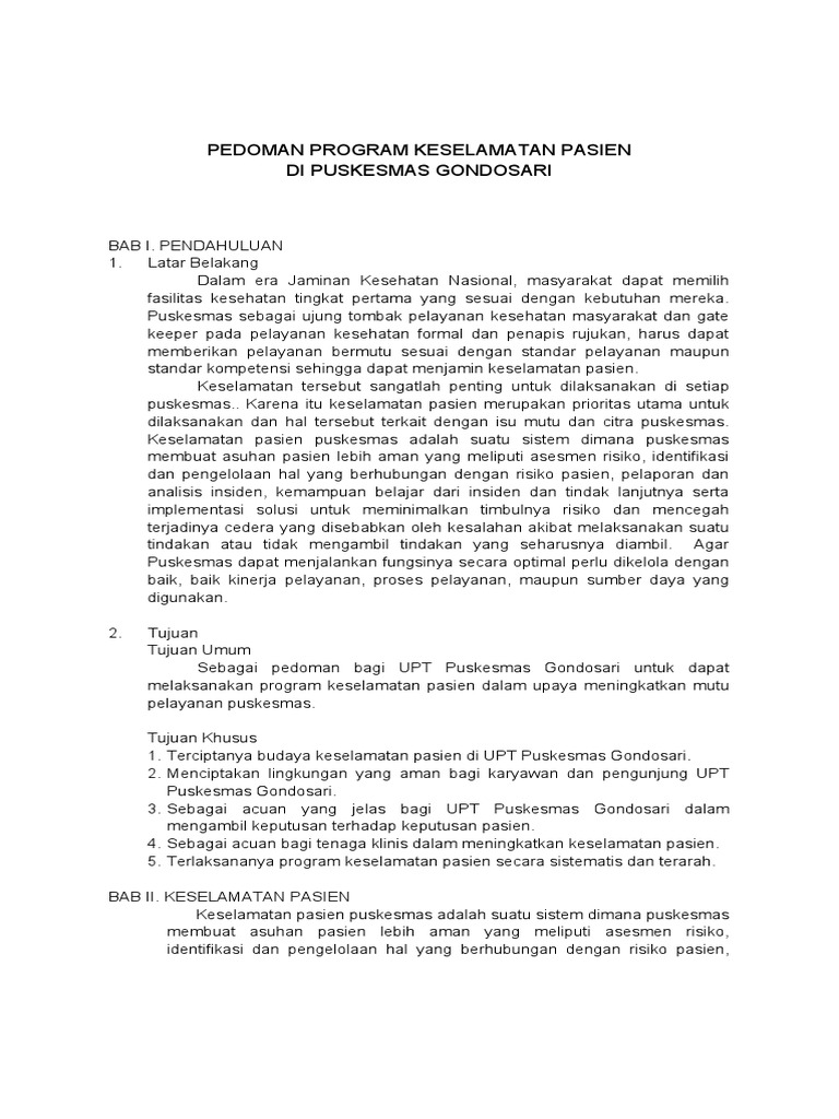 Panduan Program Keselamatan Pasien | PDF