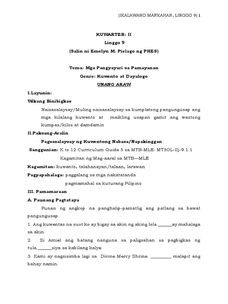 TG Pagsasalaysay NG Kuwentong Nabasa o Napakinggan MTB 3 Q2 WK9 D1 | PDF