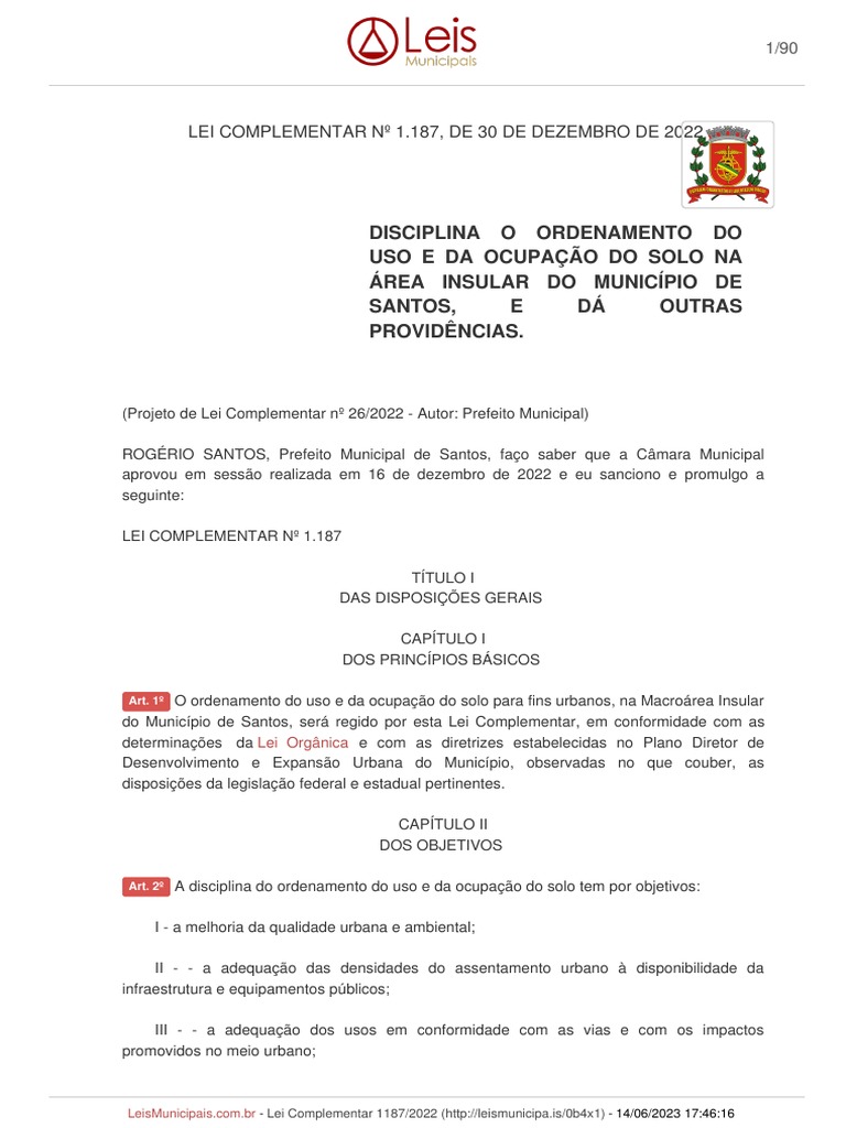 Lei Complementar 1187 2022 Santos SP | PDF | Turismo