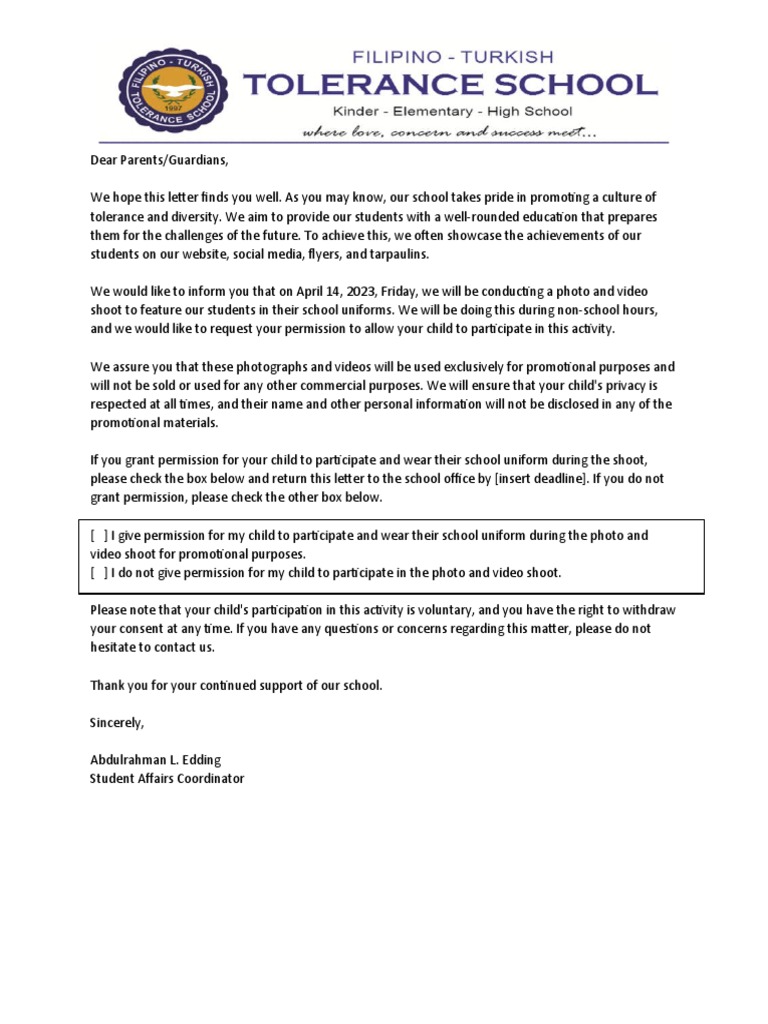Letter For Parents | PDF