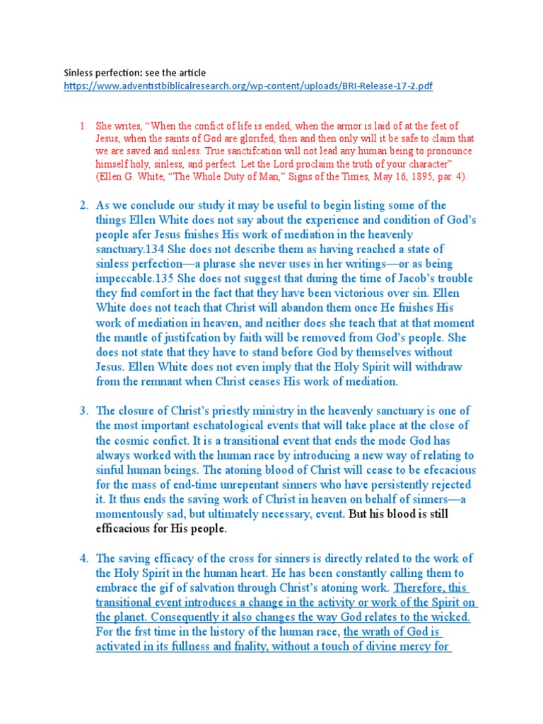 Sinless Perfection | PDF | Jesus | God The Father