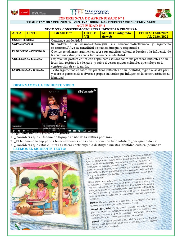 DPCC 5º Experiencia #1 Sesion #2 | PDF | Grupo social | Tradiciones