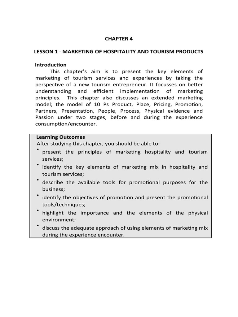 chapter 4-LESSON 1-MARKETING HOSPITALITY PRODUCTS | PDF