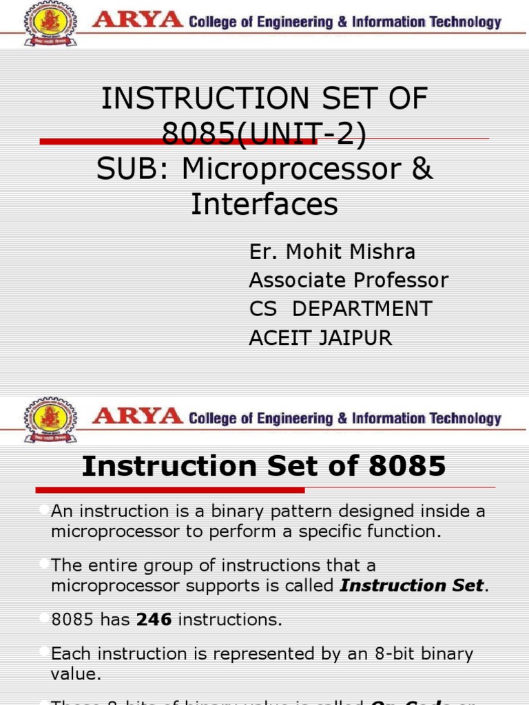 Instruction Set of 8085 | PDF | Central Processing Unit | Digital Electronics