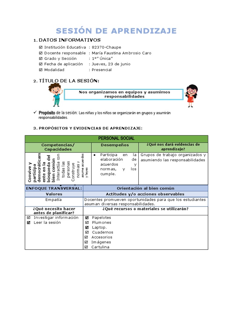 Sesión de Aprendizaje N. Asumimos Respomsabilidades | PDF | Aprendizaje | Evaluación