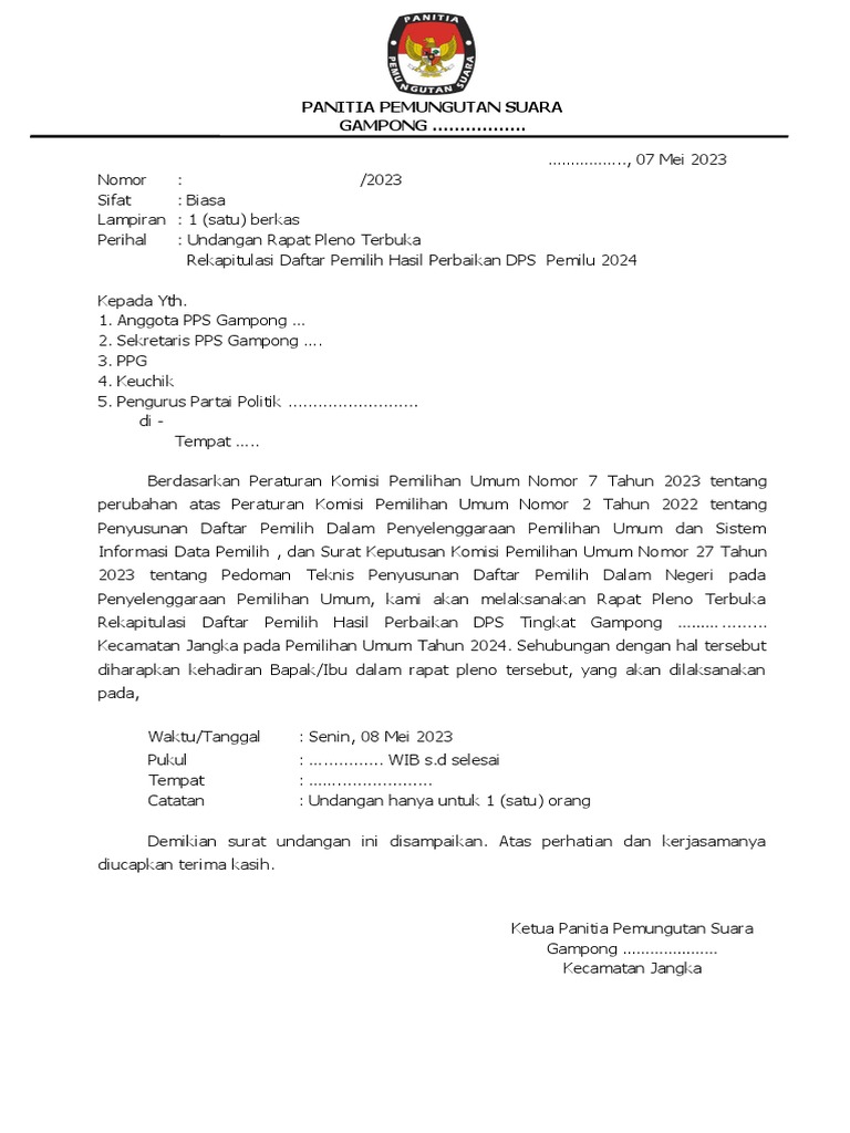 Surat Undangan Pleno DPHP PPS | PDF