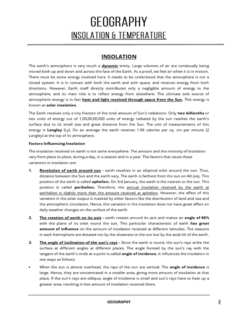 Insolation & Temperature | PDF | Earth | Sun