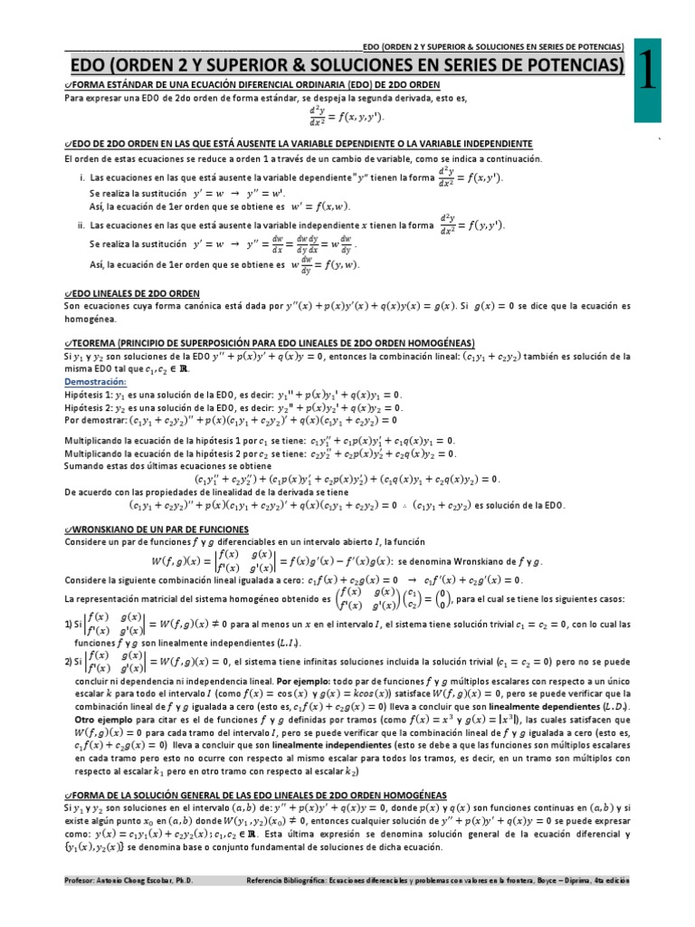 3,1 EDO - (Orden 2, Superior & Soluciones in SP) - (Teoría) - 1er&2do Parcial | PDF | Ecuaciones ...