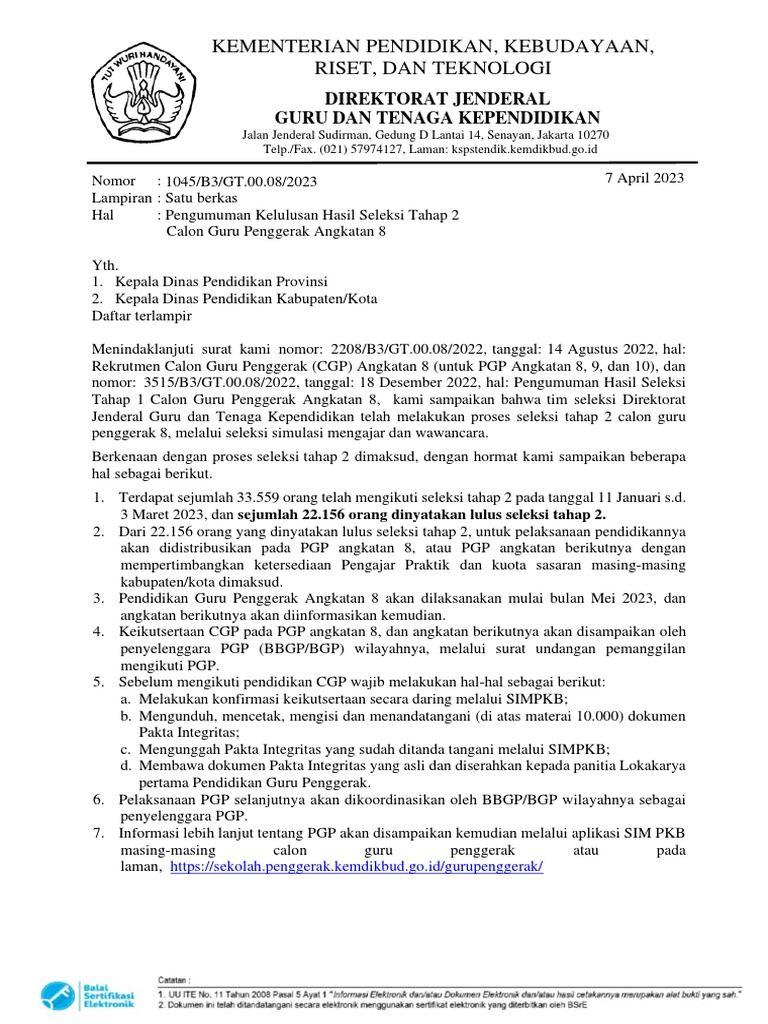 1045 - Pengumuman Cgp8 Tahap 2.papua Barat | PDF
