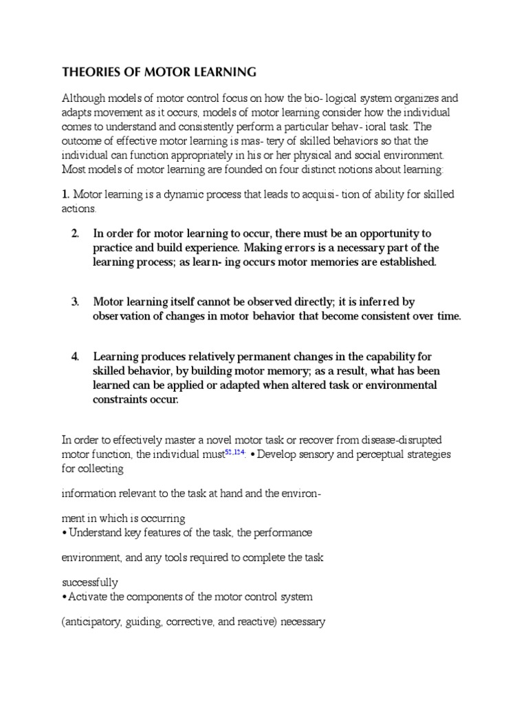 Theories of Motor Learning Explained | PDF | Motor Control | Cognitive ...