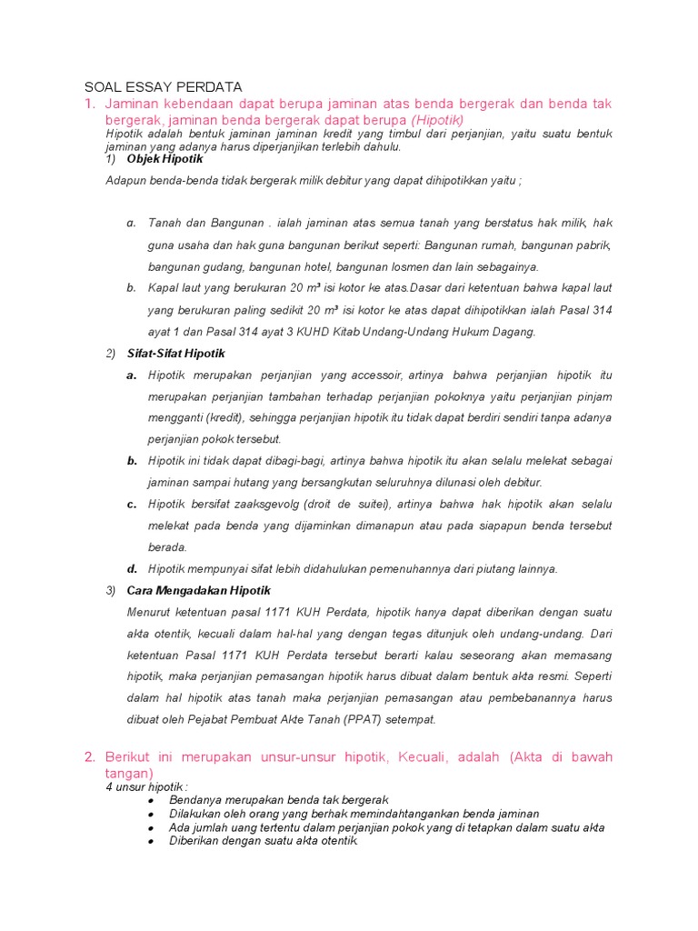 Soal Essay Hukum Perdata dan Hipotik | PDF | Politik | Ilmu Sosial