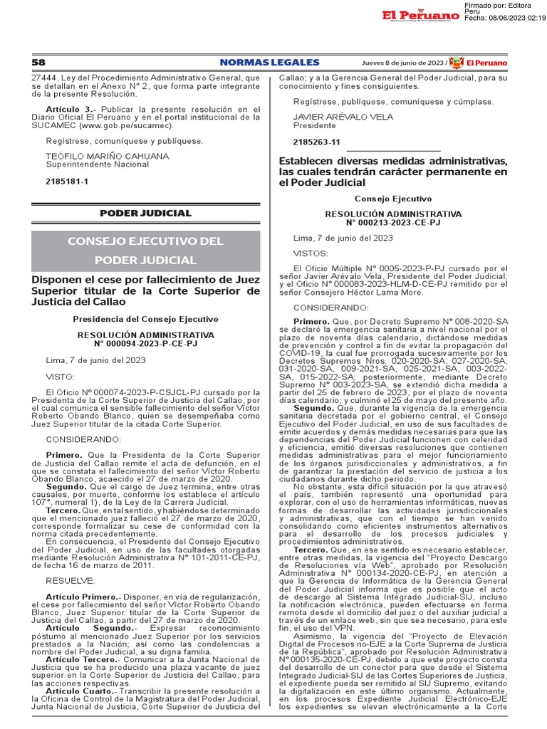 Establecen Diversas Medidas Administrativas Las Cuales Tend Resolucion Administrativa N 000213 ...