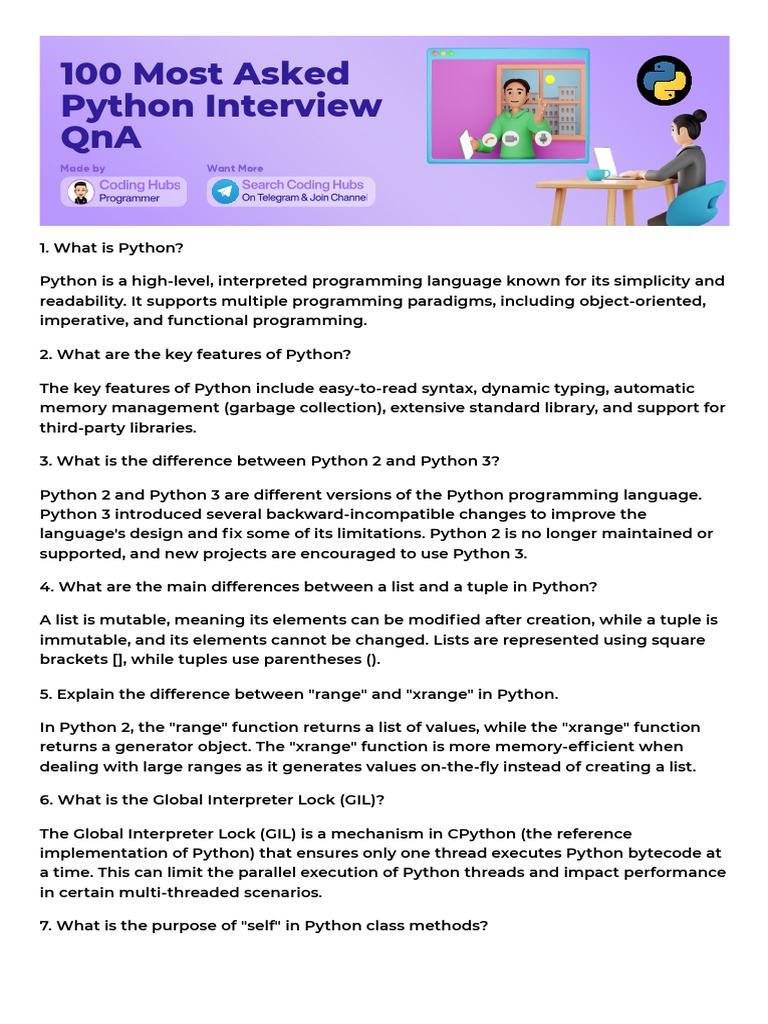 100 Most Asked Python Interview QnA | PDF | Python (Programming Language) | Class (Computer ...