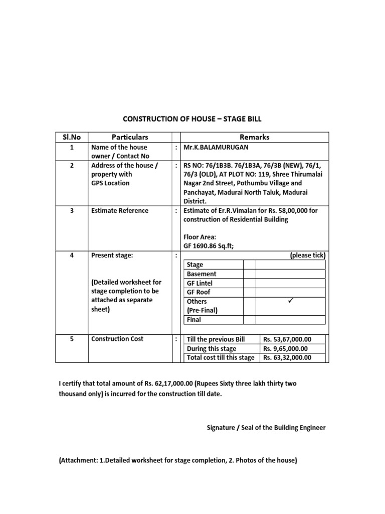 Pre-Final Bill for Madurai Construction | PDF