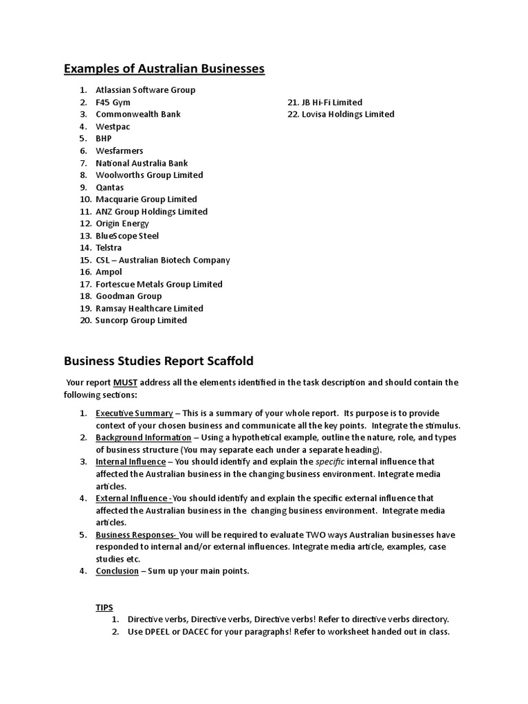 Australian Business Report Scaffold | PDF | Business