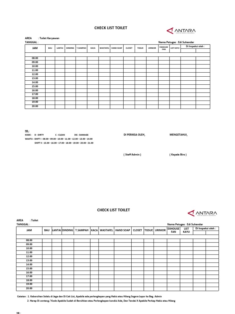 Cek List Toilet - 033823 | PDF