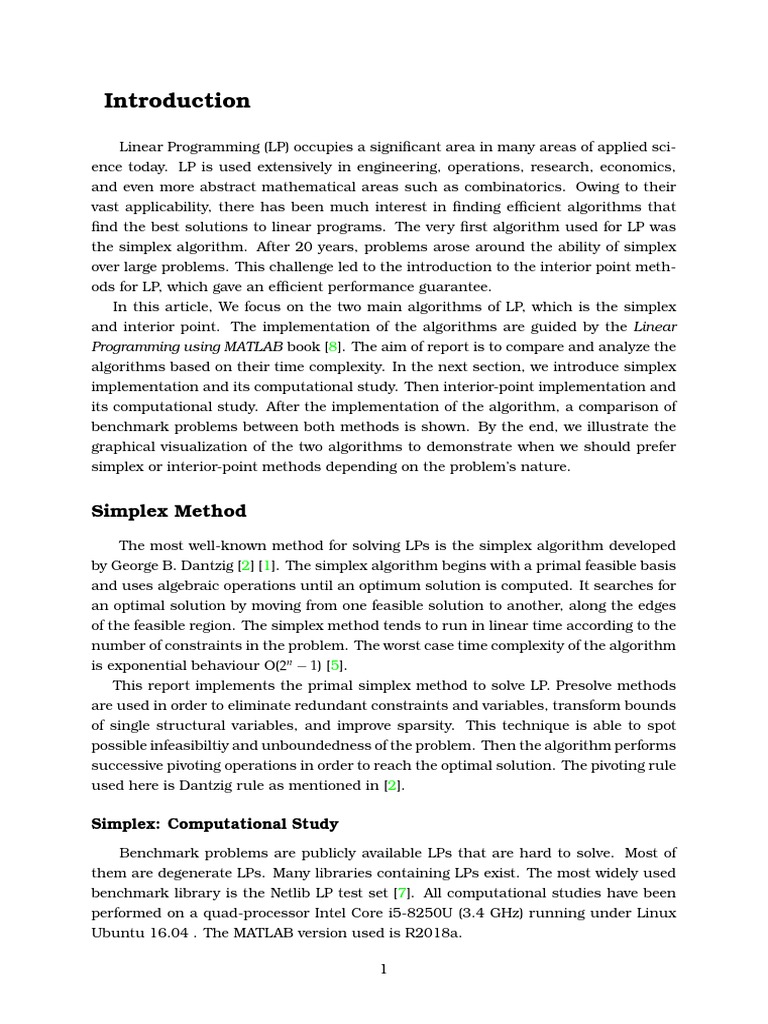 Linear Programming Simplex Vs Interior 2 10 Pdf Linear Programming Mathematical Optimization