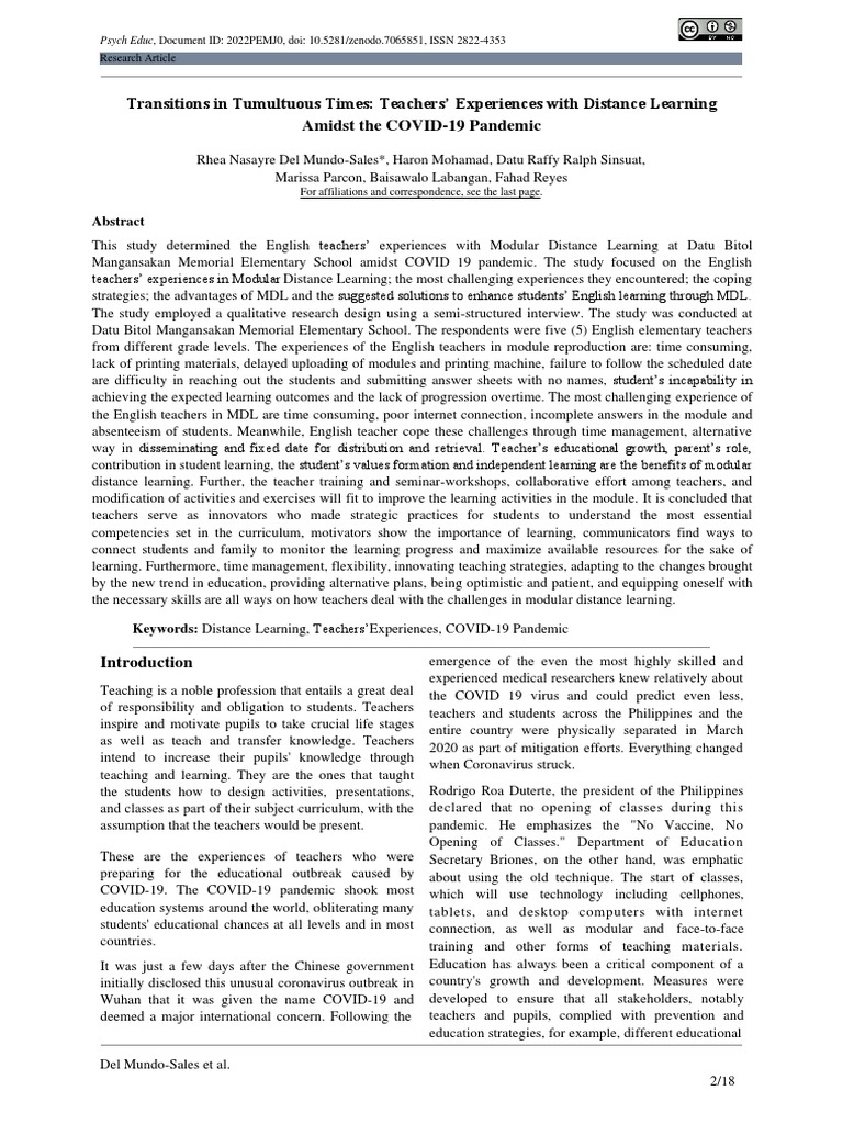 Teachers' Challenges in Distance Learning | PDF | Teachers | Learning