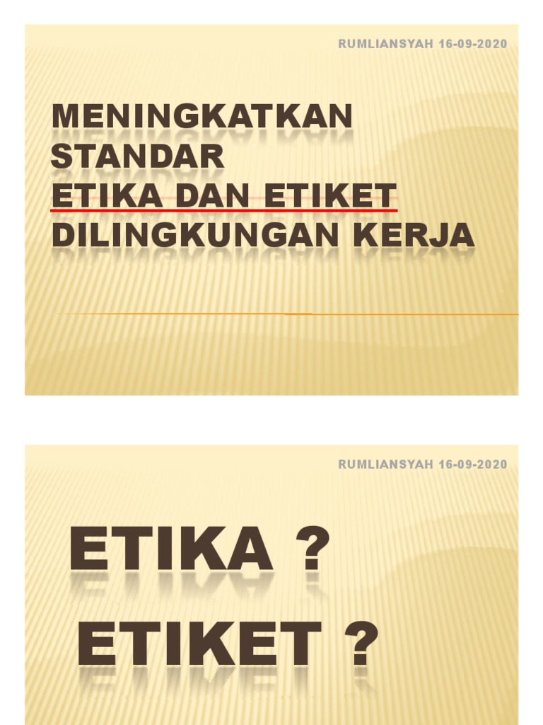 Etika dan Etiket di Lingkungan Kerja | PDF | Karier & Perkembangan ...