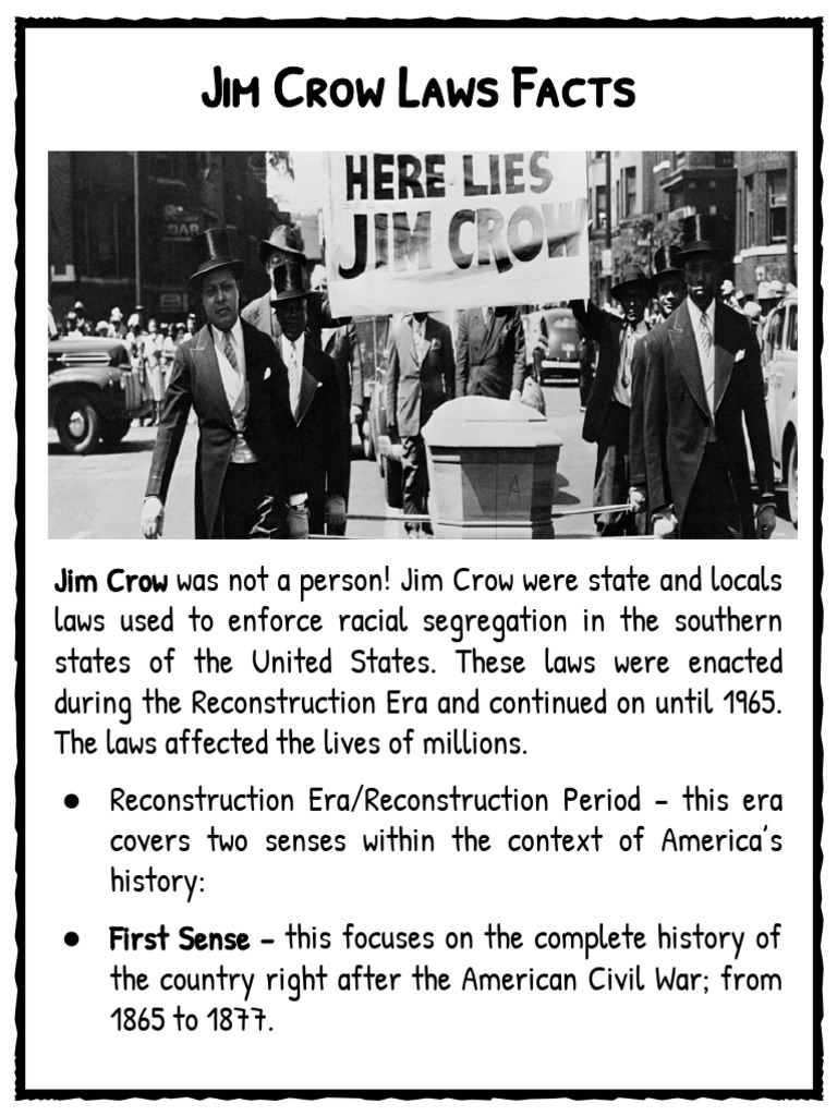 Jim Crow Laws-Facts 1 | PDF | Jim Crow Laws | Racial Segregation