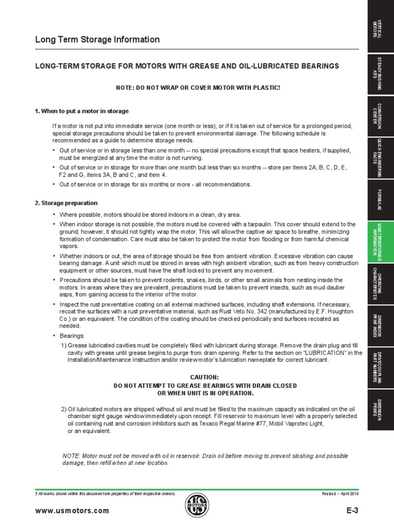 Motors Long Term Storage | PDF | Insulator (Electricity) | Electrical ...