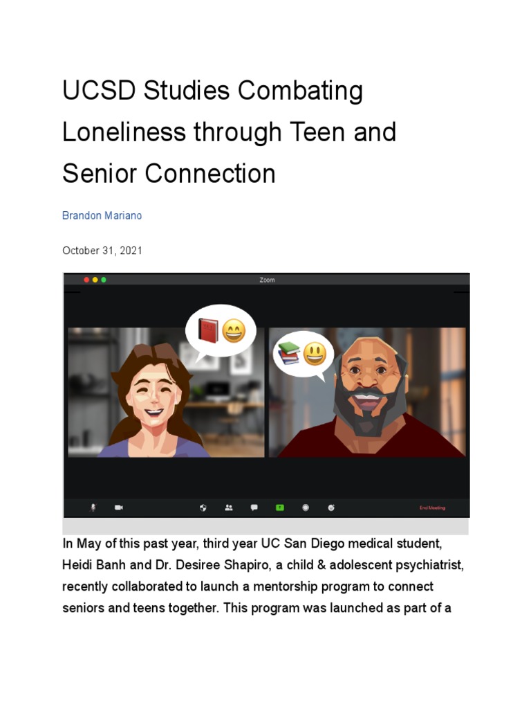 Ucsd Studies Combating Loneliness Through Teen and Senior Connection ...