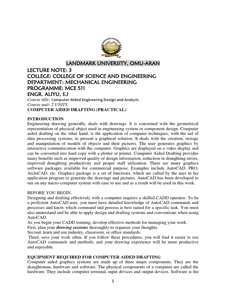 Mce 511-Class Note 3 | PDF