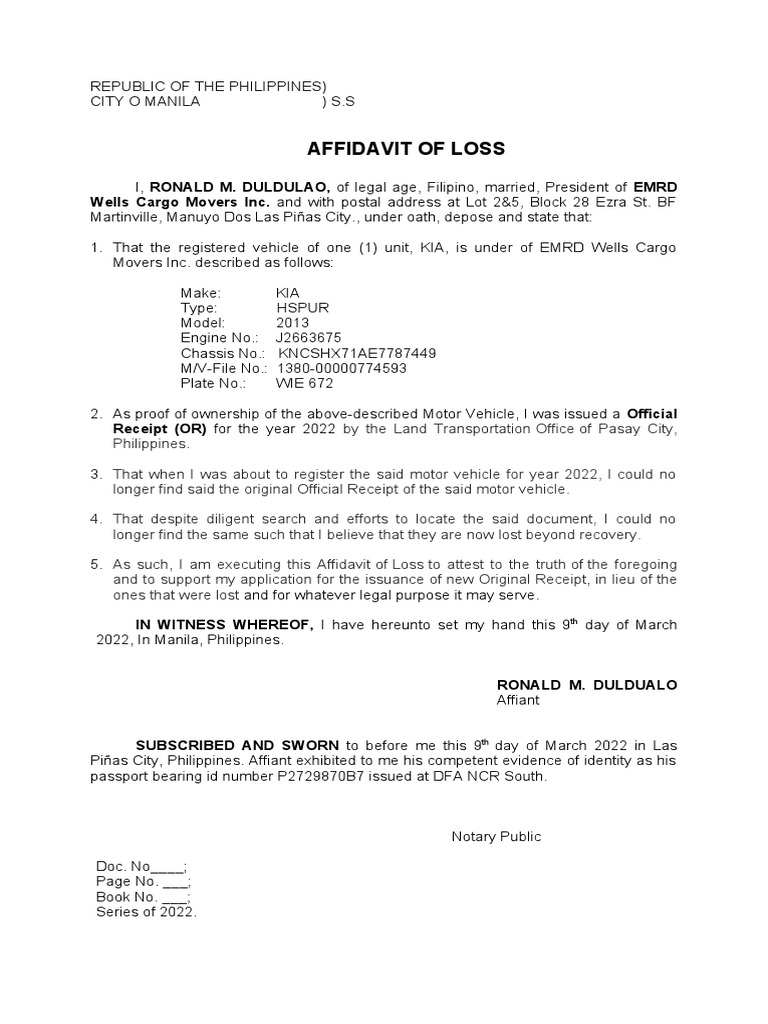 Affidavit of Loss | PDF