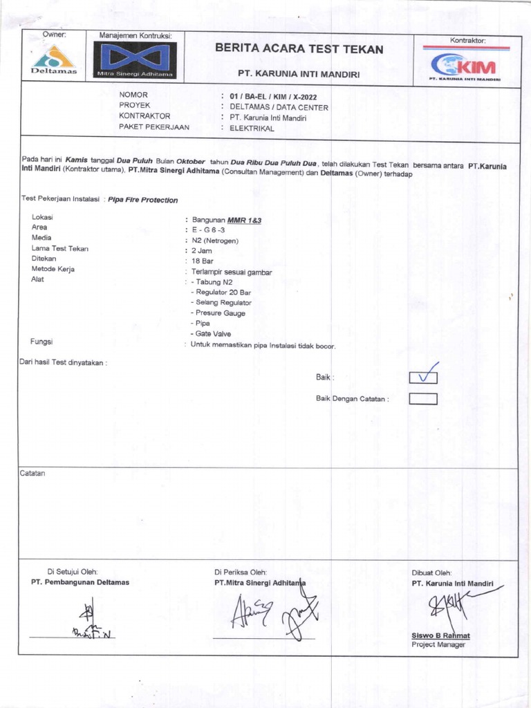 01.ba - Test Tekan-Pipa Fire Protect | PDF