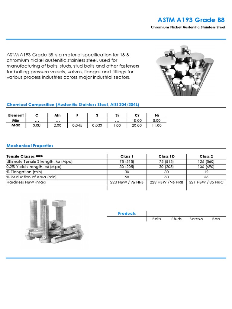 TDS Material Astm-A193-Grade-B8 | PDF