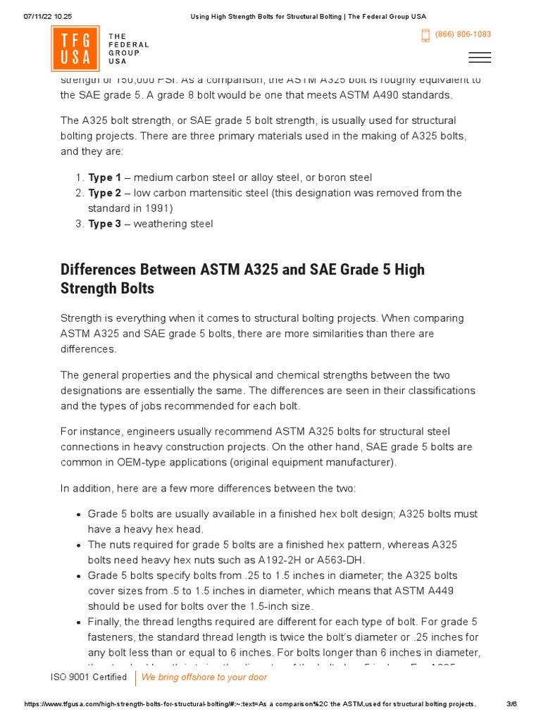 TDS Between A325 & GR.5 | PDF | Screw | Steel