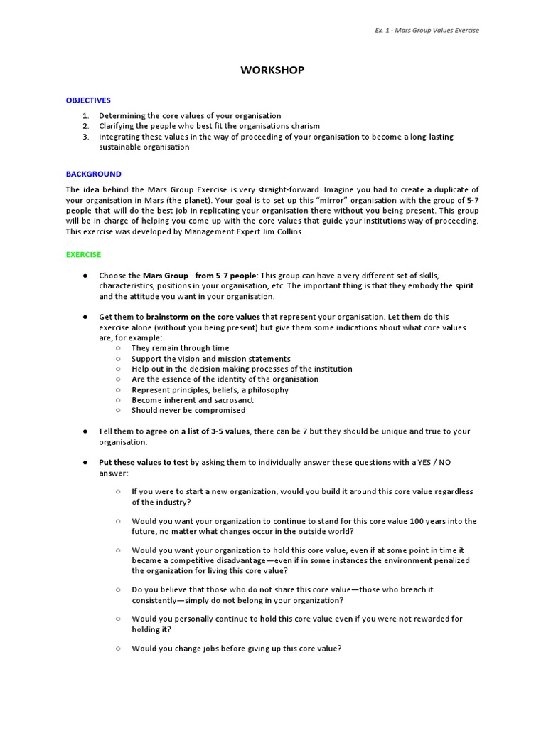 Mars Group Values Exercise | PDF | Cognition | Business