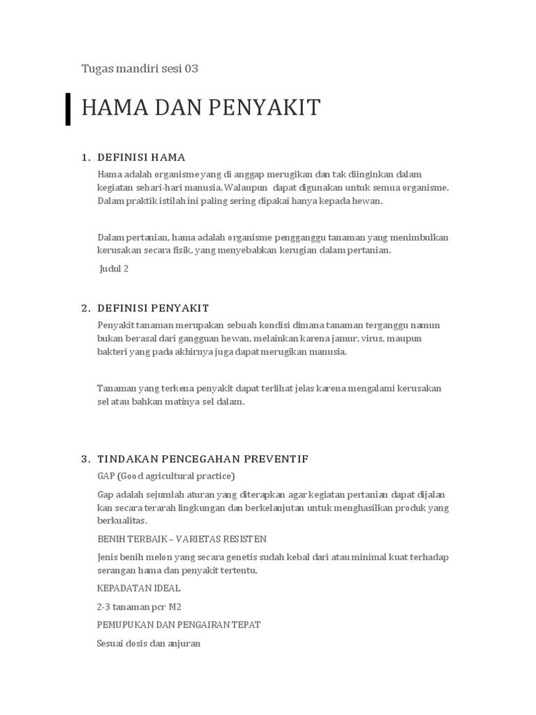 Hama Dan Penyakit: Tugas Mandiri Sesi 03 | PDF