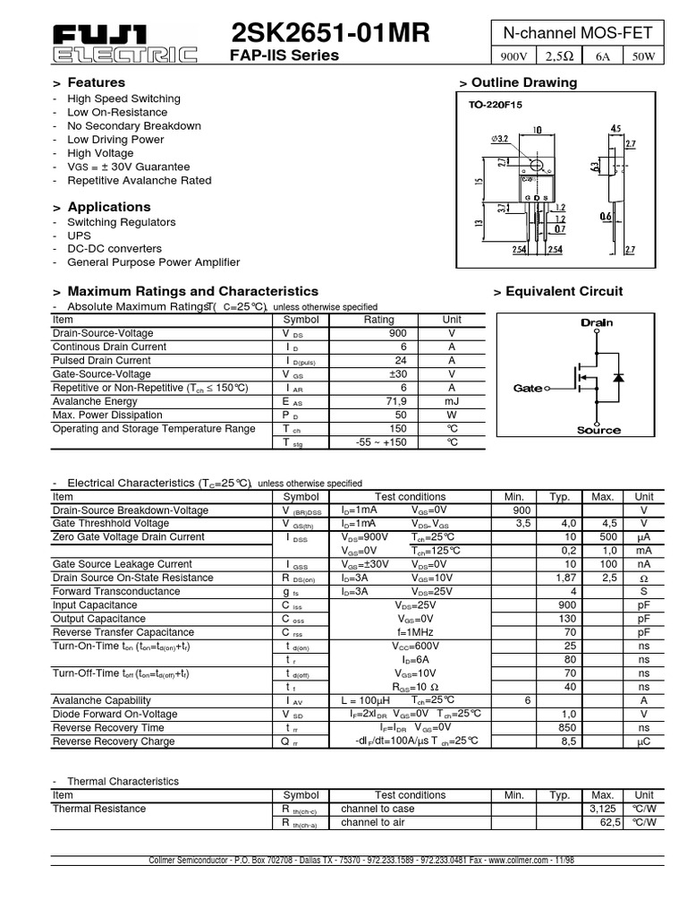 900V N-channel MOS-FET Specifications | PDF | Science & Mathematics