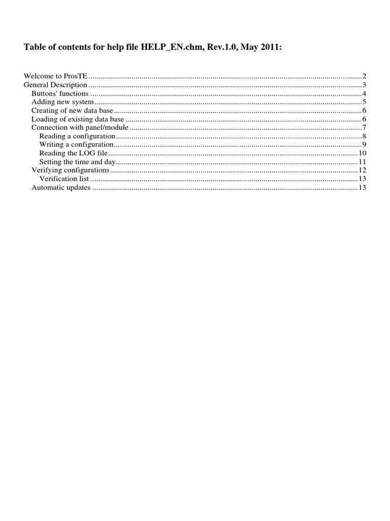 Table of Contents For Help File HELP - EN - CHM, Rev.1.0, May 2011 | PDF | Menu (Computing ...