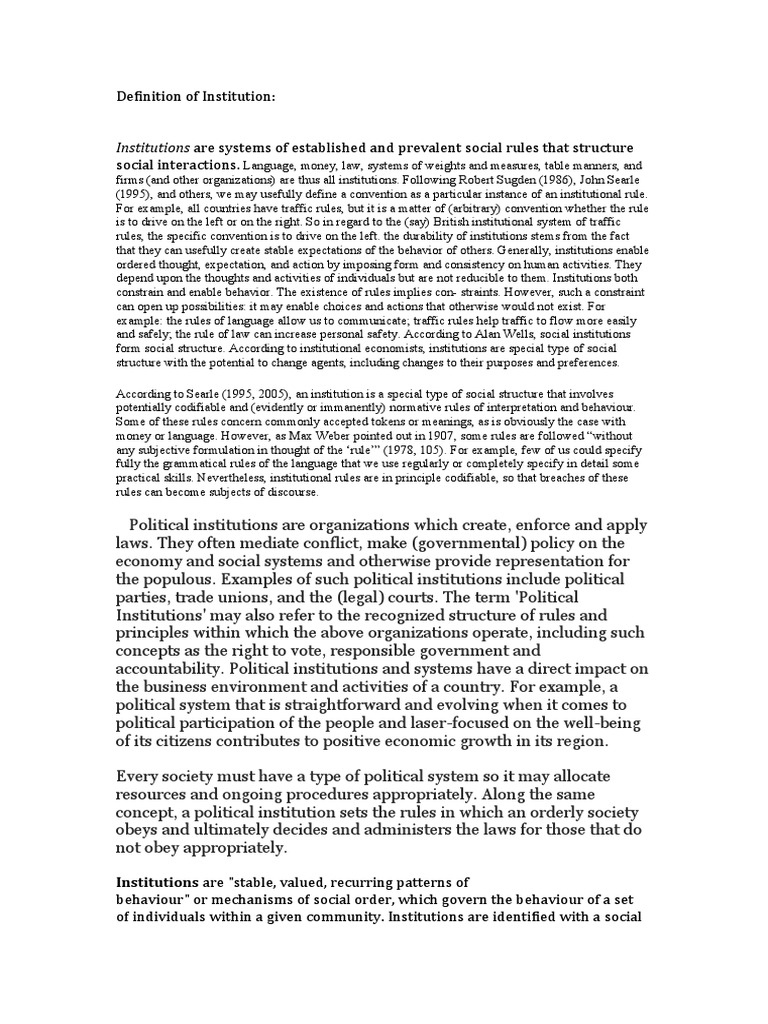 Economic and Political Institutions | PDF | Institution | Socialization Economic and Political Institutions | PDF | Institution | Socialization