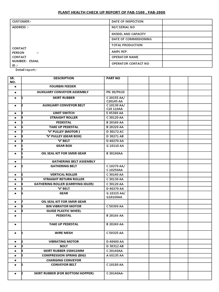 Health Check Up Report Fab Plant | PDF | Belt (Mechanical) | Electrical ...