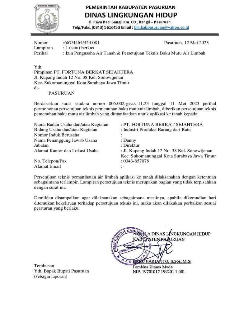 perijinan ipal dan persetujuan teknis | PDF