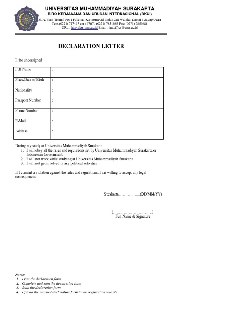 Declaration Letter Indonesia (2) | PDF
