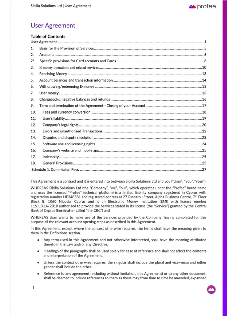 User Agreement For Profee Service - en | PDF