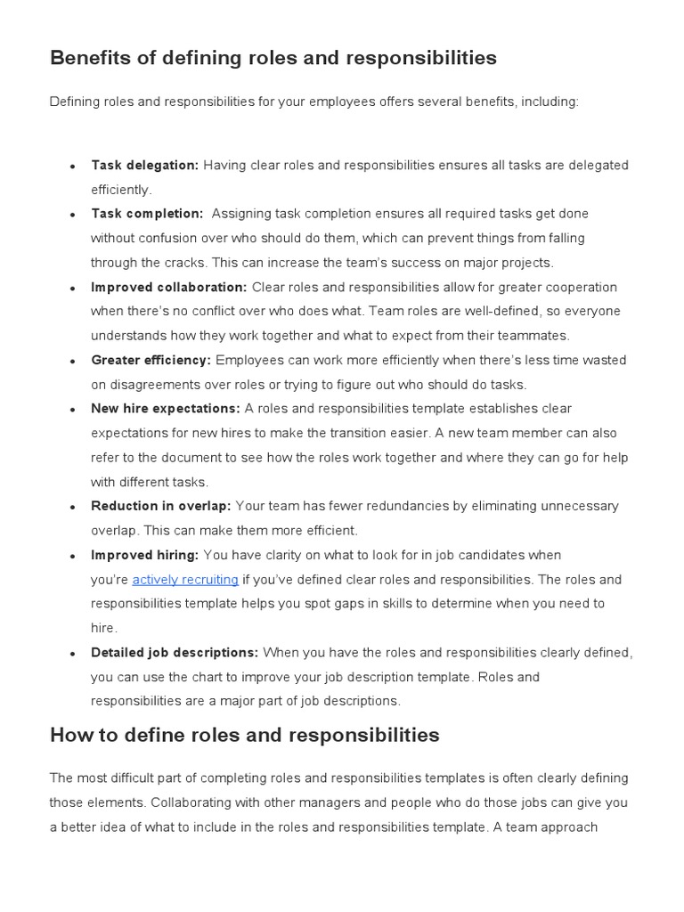 Benefits of defining roles and responsibilities | PDF | Web ...