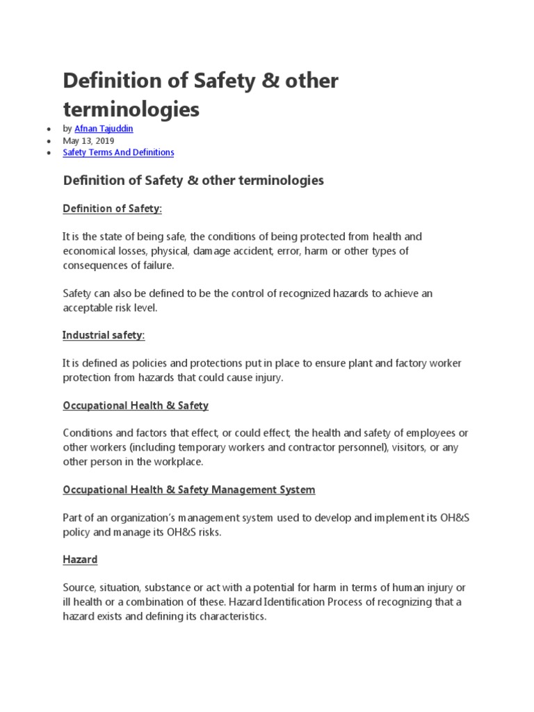 Definition of Safety | PDF | Risk | Occupational Safety And Health