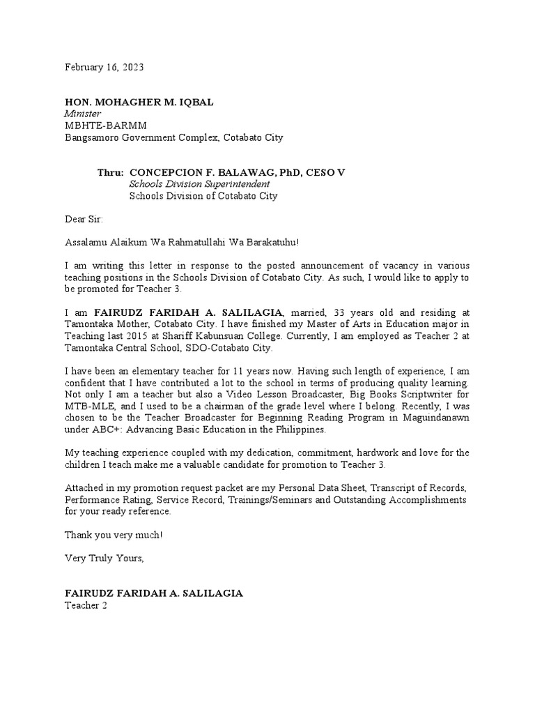 Application Letter Promotion | PDF