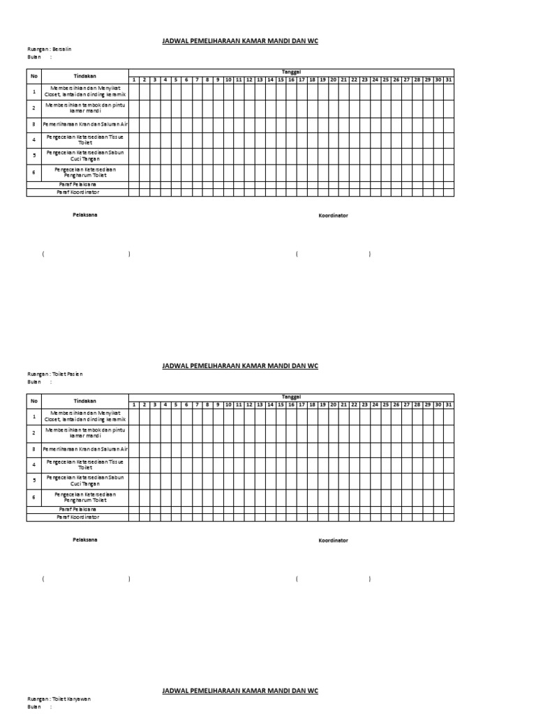 Jadwal Pemeliharaan Kamar Mandi & WC | PDF
