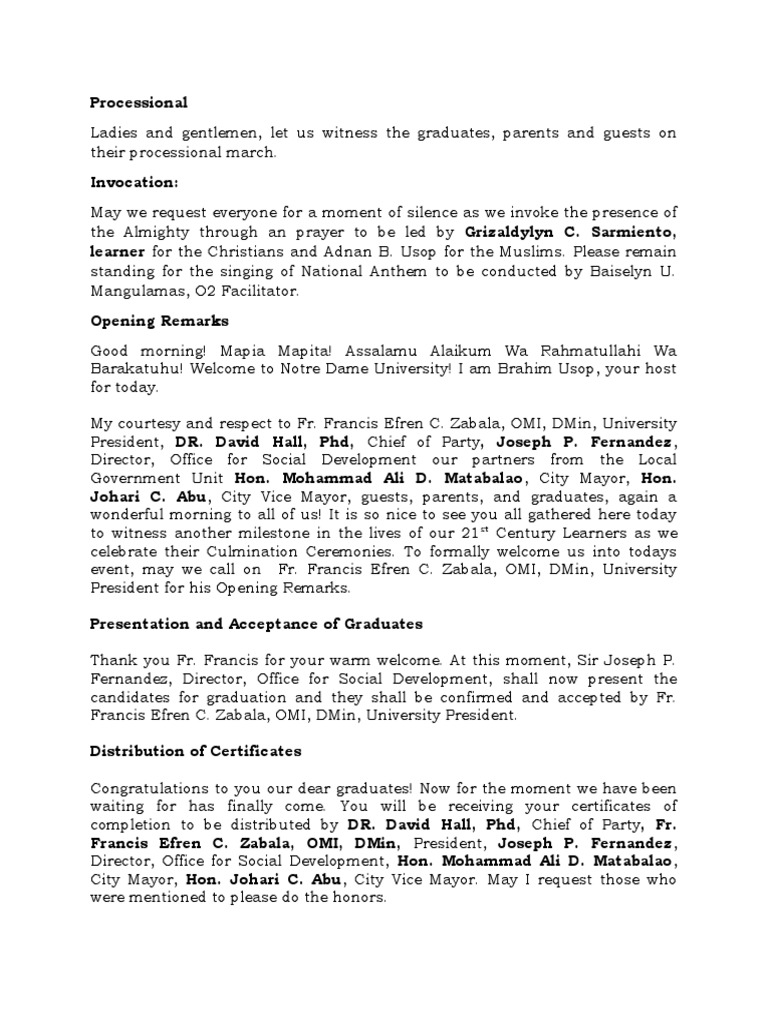 O2 Graduation Script | PDF