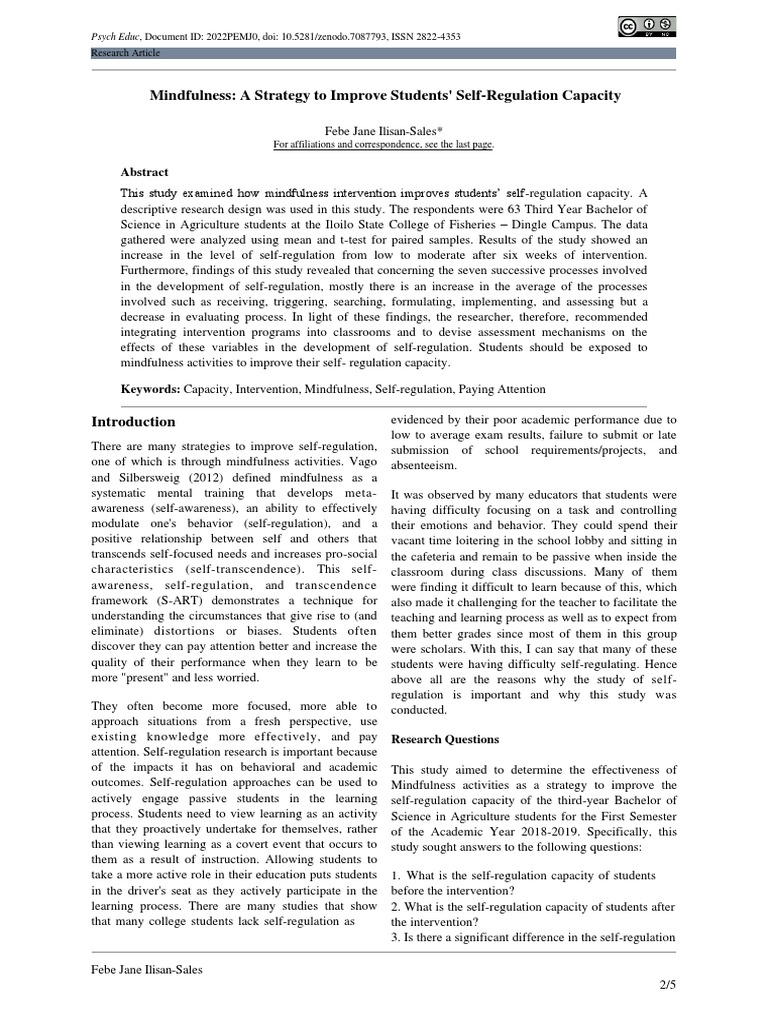 Mindfulness: A Strategy to Improve Students' Self-Regulation Capacity | PDF