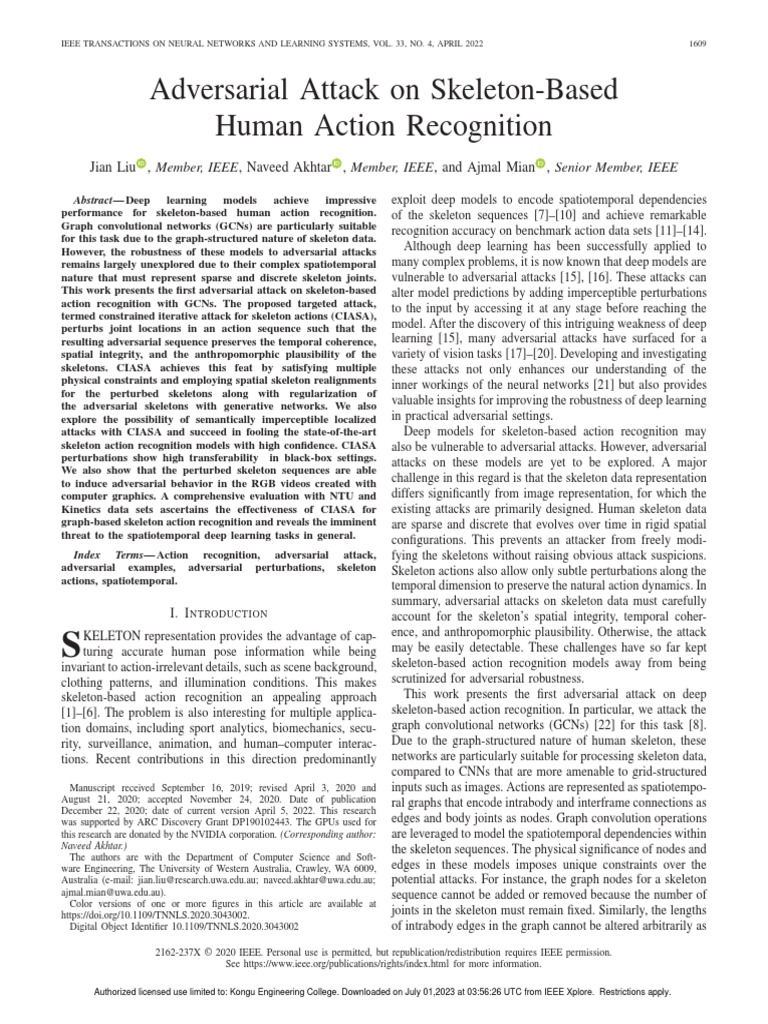 Adversarial Attack On Skeleton Based Human Action Recognition Pdf