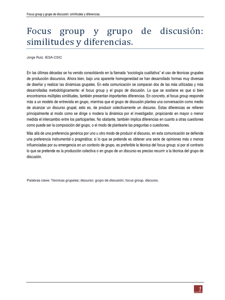 2 - Ruiz - Focus Group y Grupo de Discusión | PDF | Grupo de enfoque | Conversacion
