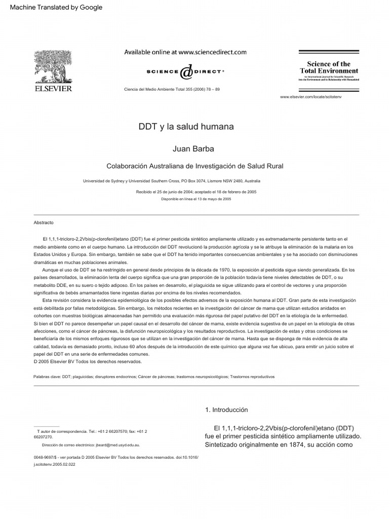 DDT Salud Humana | PDF | Salud y bienestar | Ciencia y matemáticas