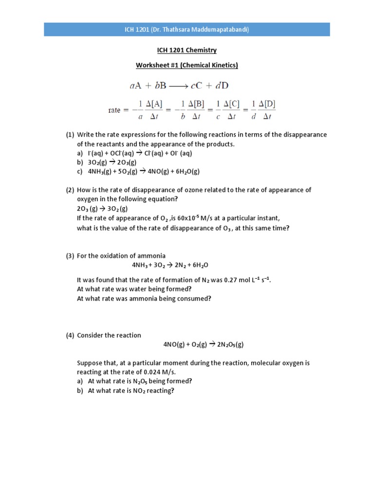 Worksheet 1_Chemical Kinetics | PDF